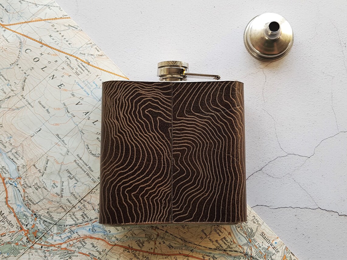 Personalized Leather Hip Flask: Topographic Map Gift - Etsy