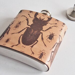 Entomologist Leather Flask, Beetle Hip Flask Leather Entomology Gift ...