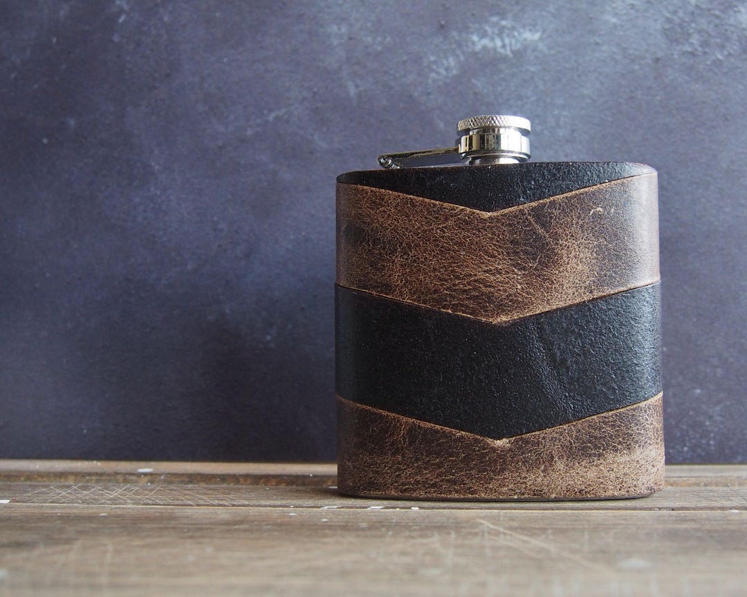 Personalized Leather Chevron Hip Flask: Rustic Groomsmen Gift - Etsy