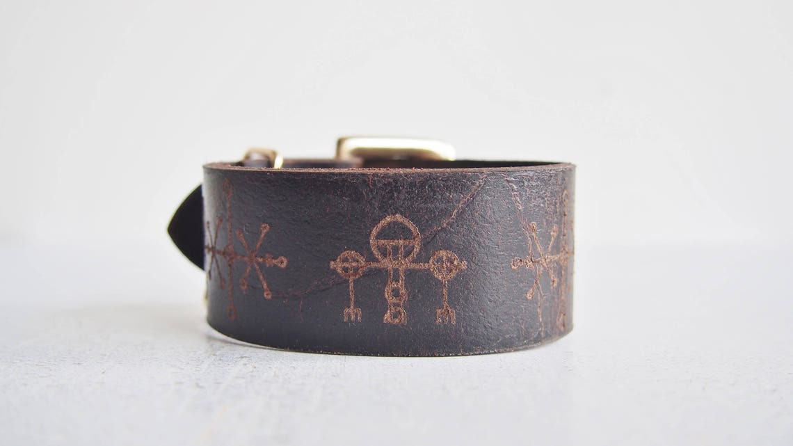 Rune Leather Cuff Icelandic Stave Magical Runes Cuff Leather | Etsy