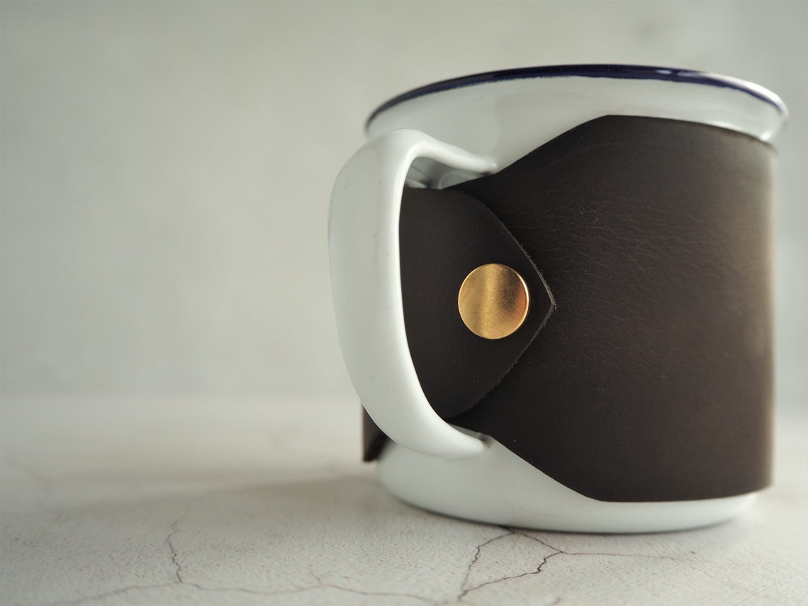 Custom Leather Sleeve Enamel Mug - Etsy