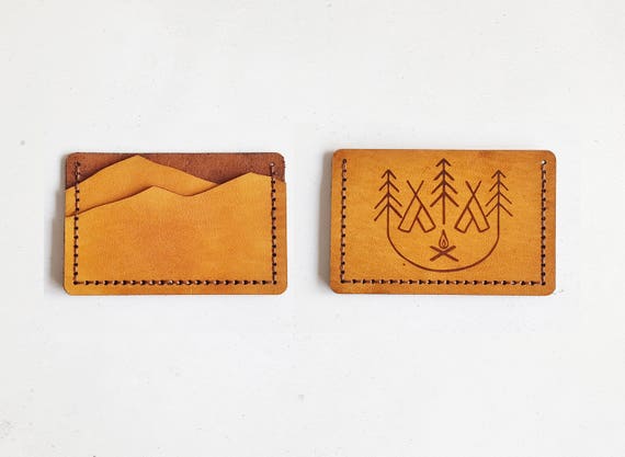 Leather Mountain Wallet Personalised leather card holder | Etsy