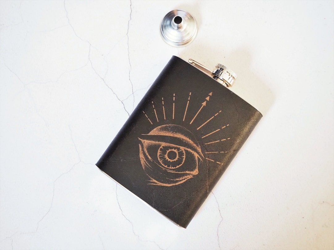 Eye of Odin Leather Hip Flask, Personalised Viking Rune Hip Flask Gifts ...