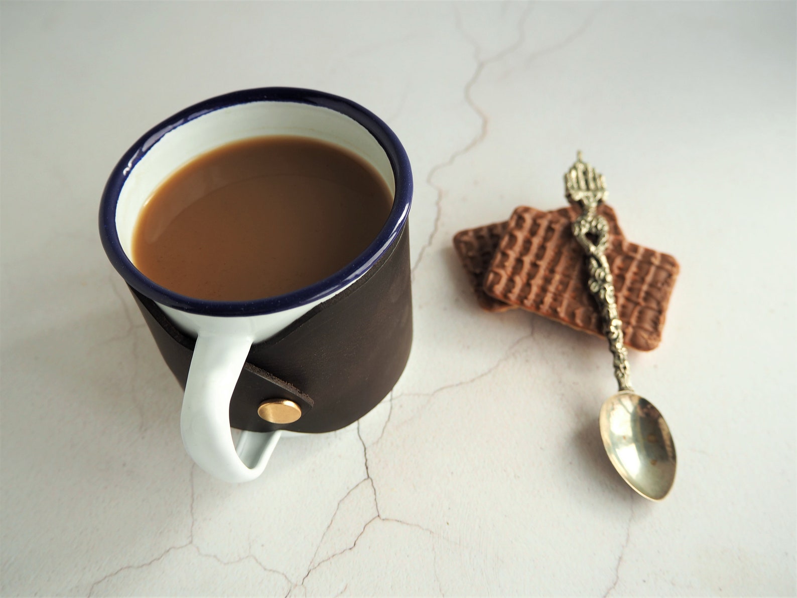 Custom Leather Sleeve Enamel Mug - Etsy