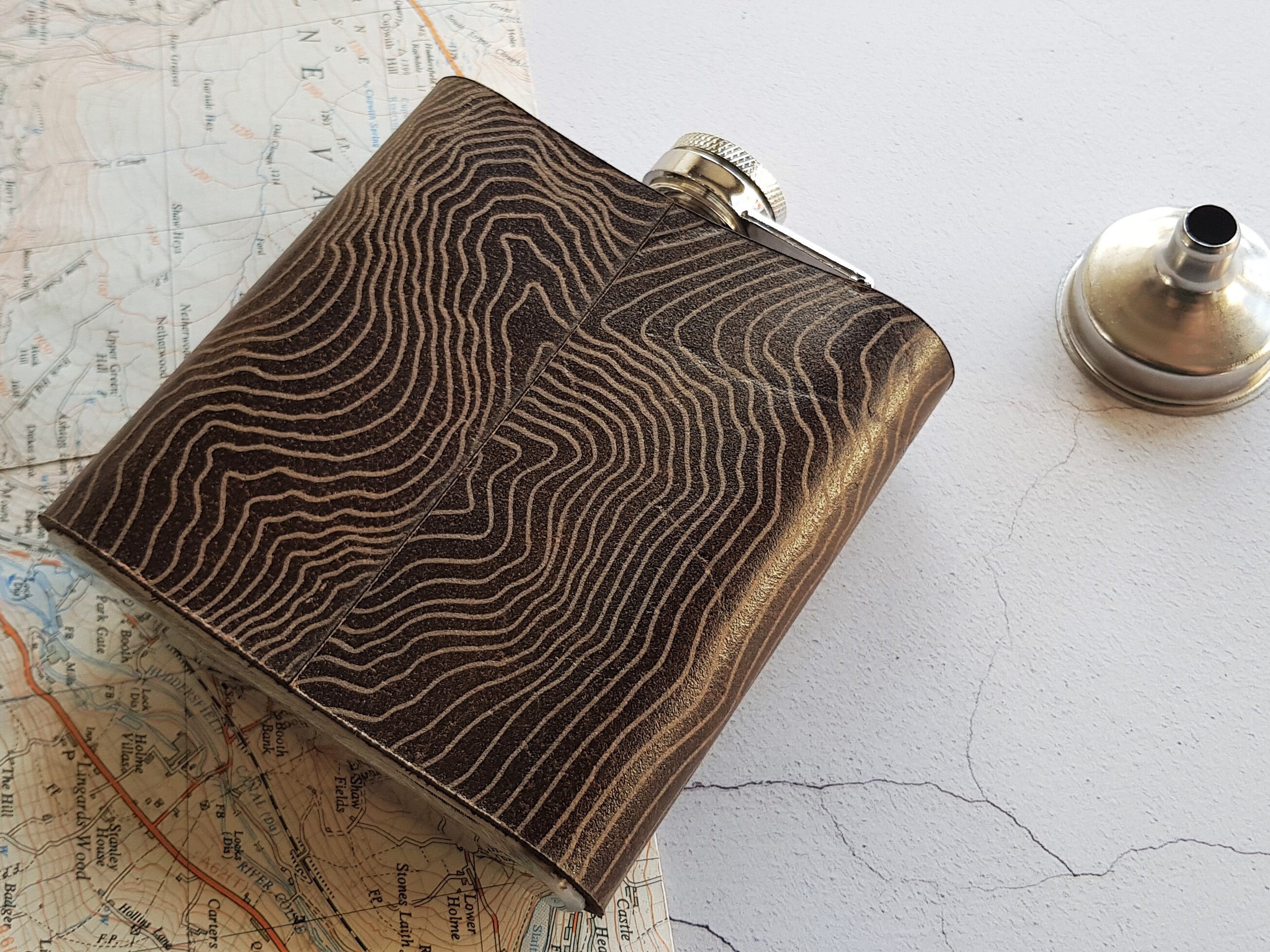 Personalized Leather Hip Flask: Topographic Map Gift - Etsy