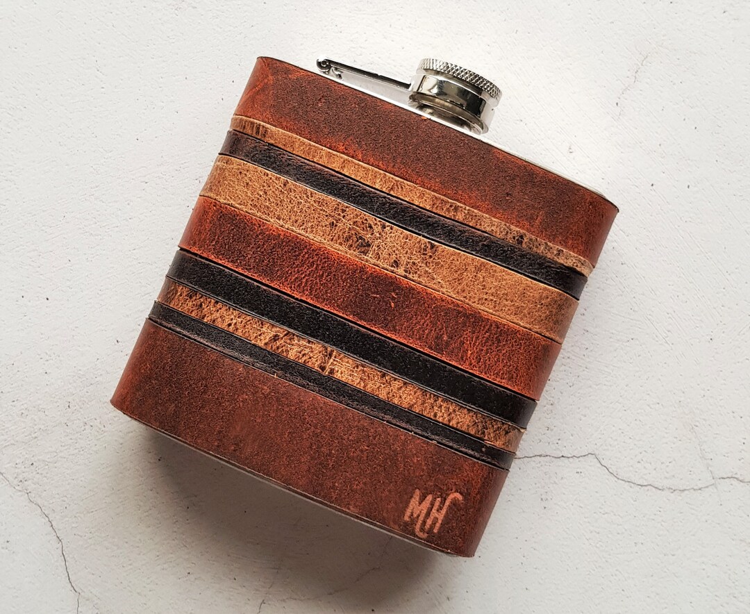 Personalized Leather Hip Flask: Rustic Stainless Steel Flask - Etsy