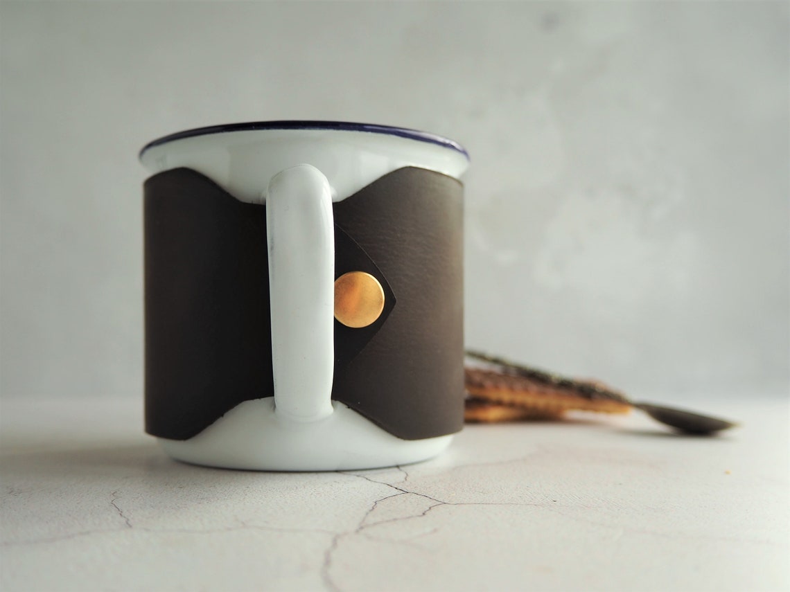 Custom Leather Sleeve Enamel Mug - Etsy