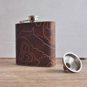 Three Peaks Leather Flask Topography Hip Flask Personalised - Etsy