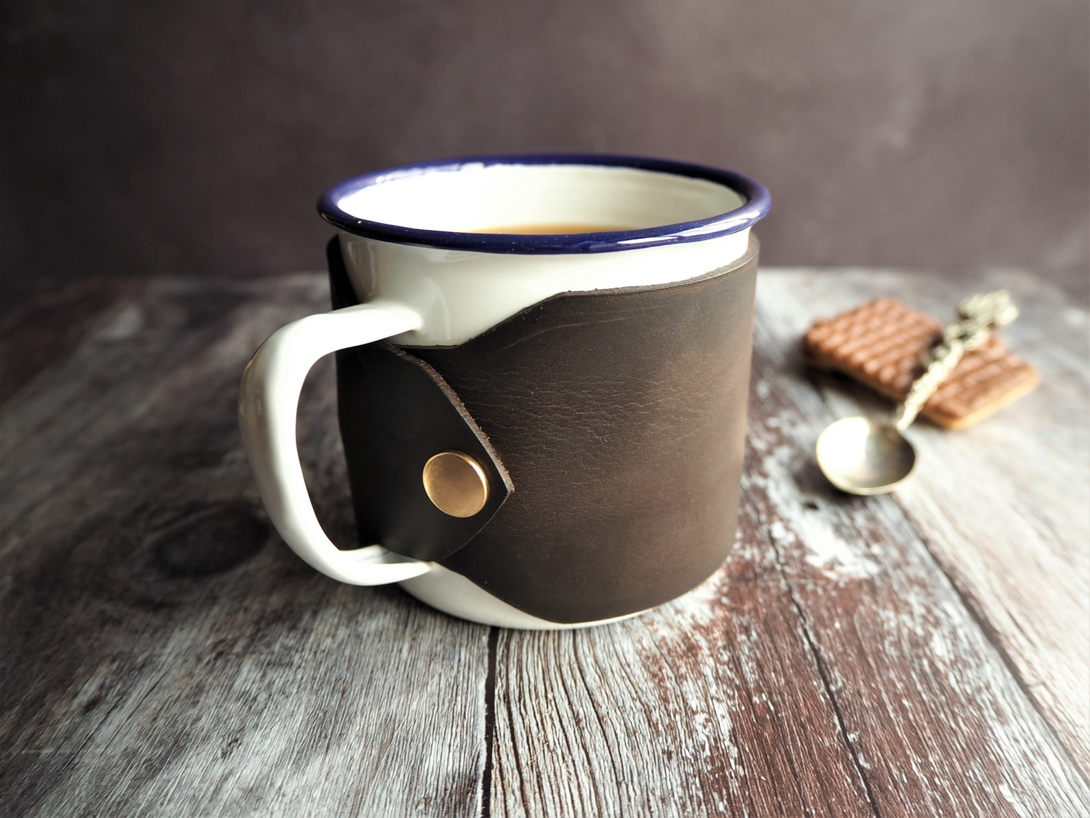 Custom Leather Sleeve Enamel Mug - Etsy
