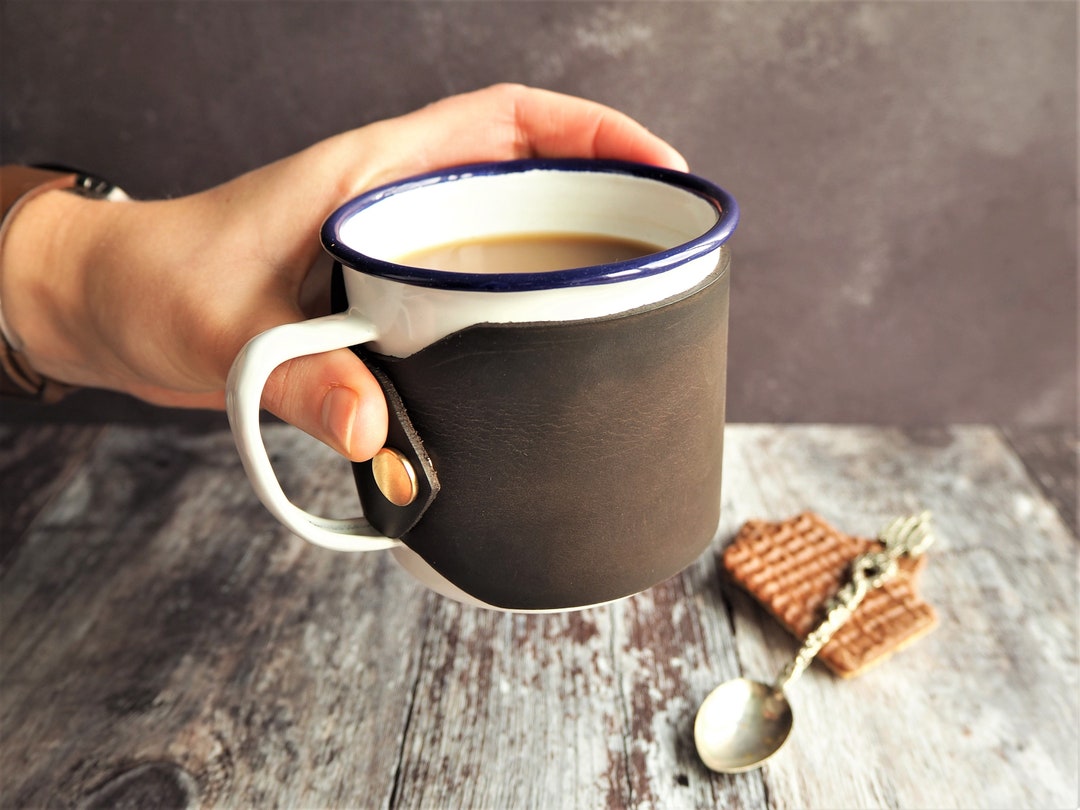 Custom Leather Sleeve Enamel Mug - Etsy
