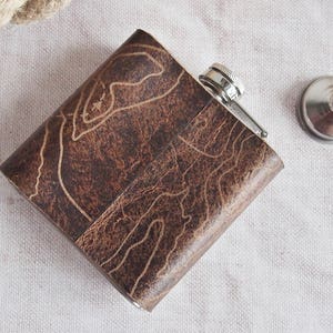Three Peaks Leather Flask Topography Hip Flask Personalised - Etsy
