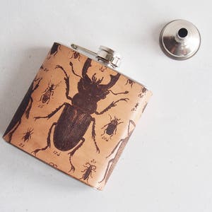 Entomologist Leather Flask, Beetle Hip Flask Leather Entomology Gift ...