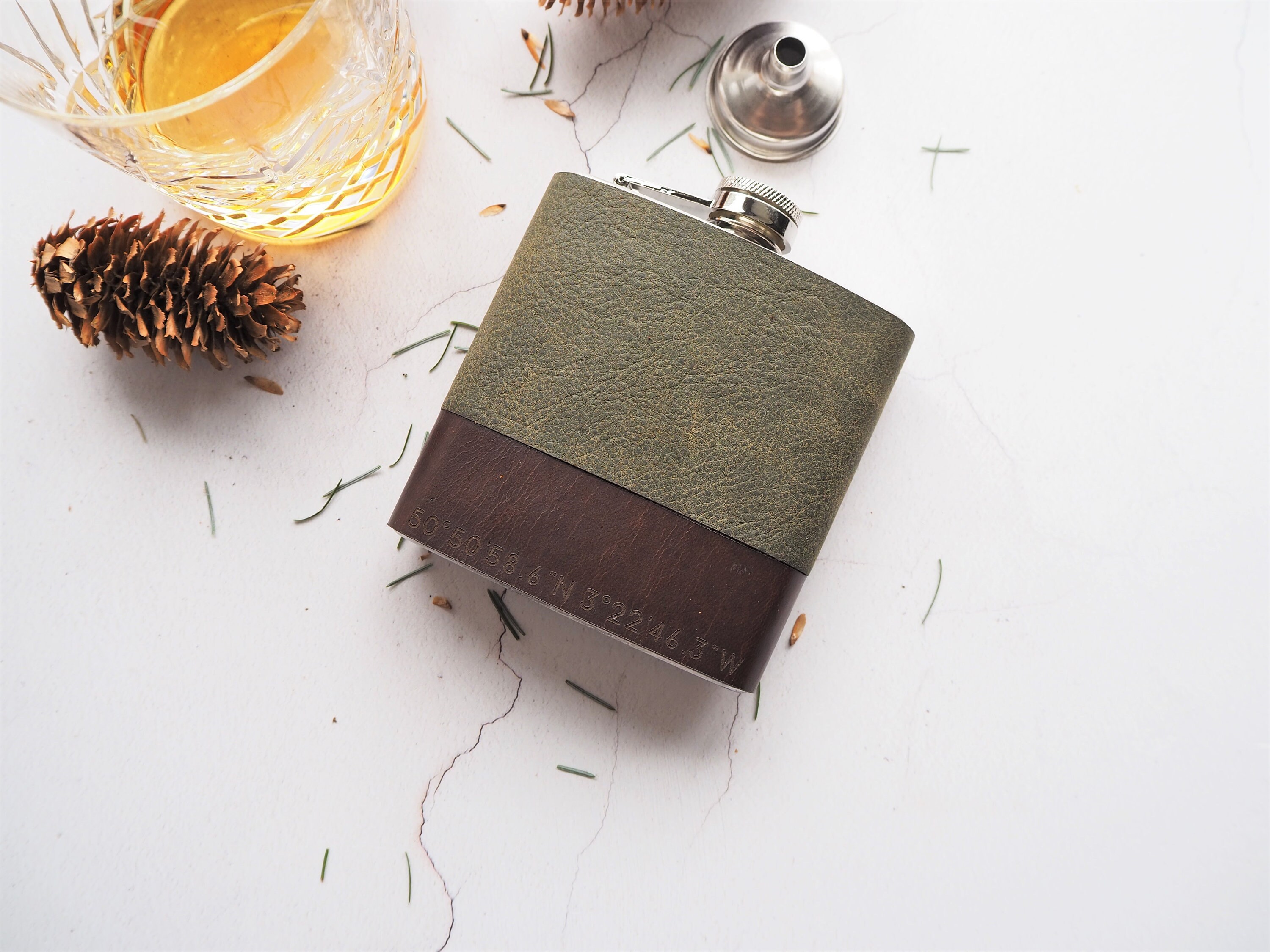 Personalised Coordinates Leather Flask Genuine Leather | Etsy