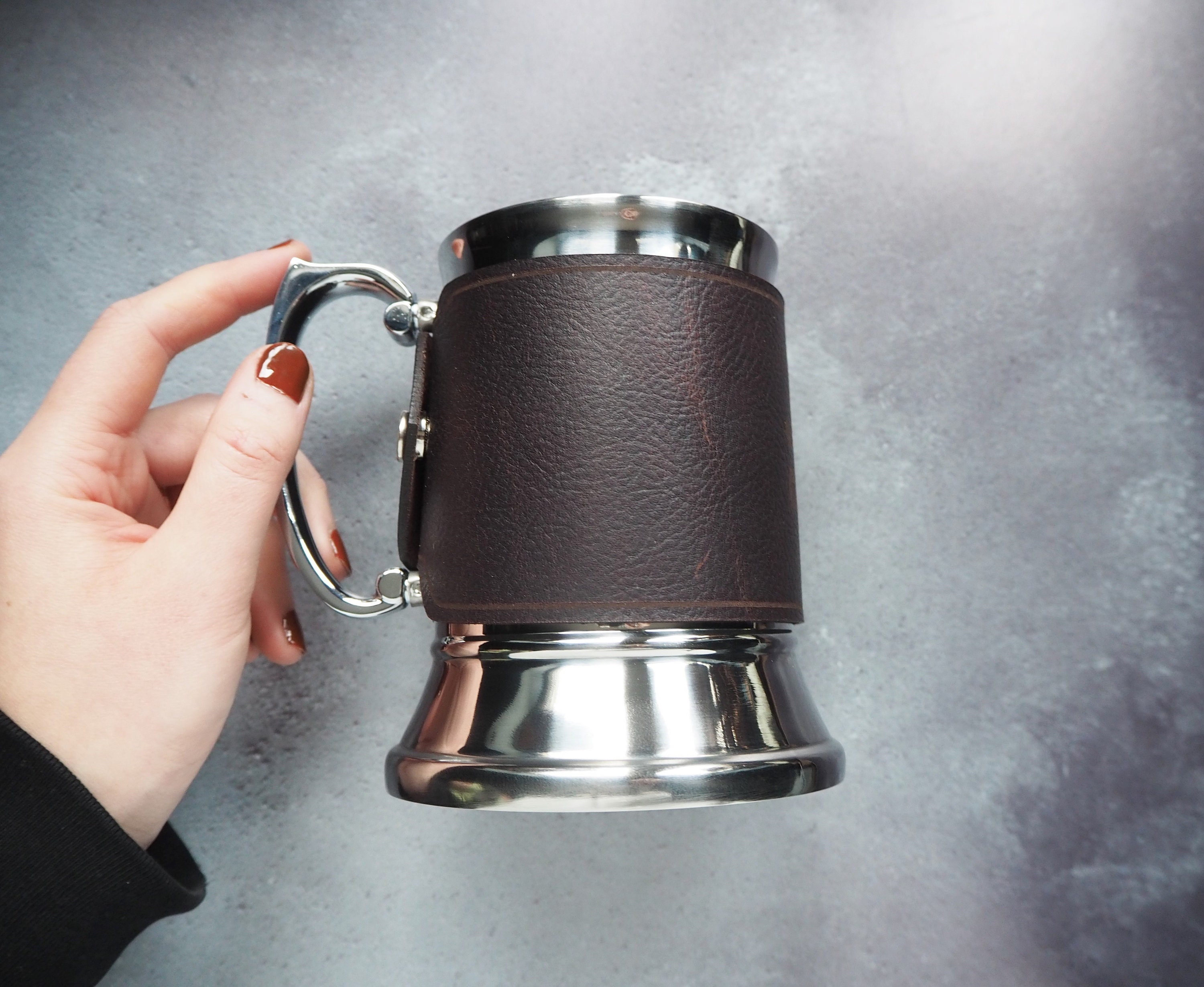 Custom Leather Wrapped Tankard with Date and Initials | Etsy