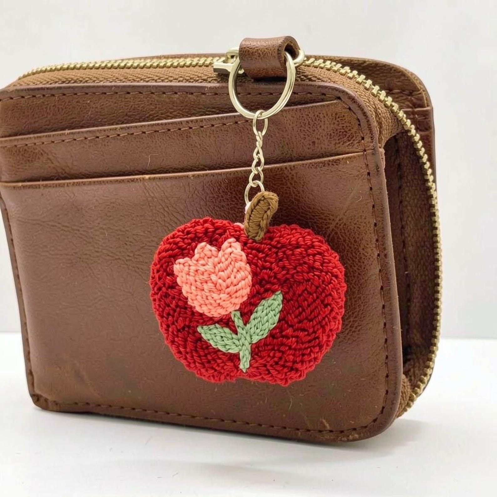 Handmade Tulip Apple Punch Needle Keychain, Fiber Art Bag Charm - Etsy