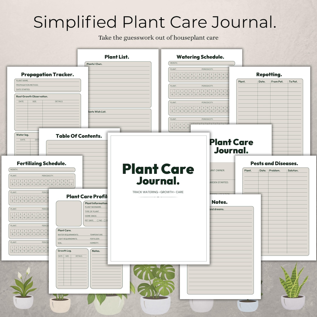 Plant Care Journal Printable | Indoor Plant Tracker, Watering Log (PDF ...