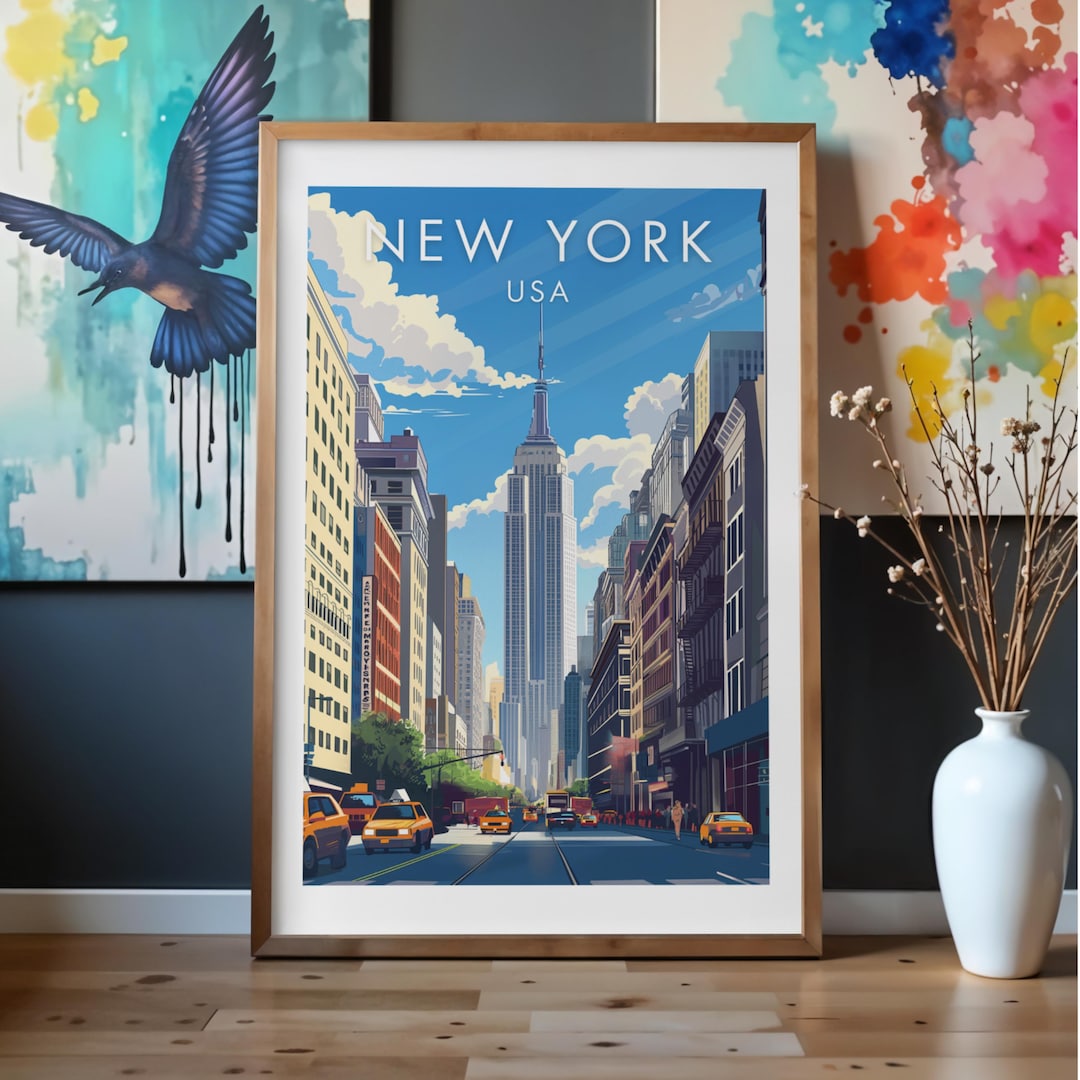Empire State Building Art Skyline Poster – New York, Manhattan Travel ...