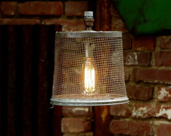 Hanging Industrial Light - Vintage Galvanized Wire Minnow Basket ...