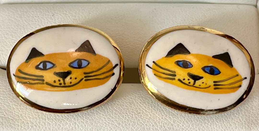 Vintage Victoria Flemming Happy Cat Cufflinks - Etsy