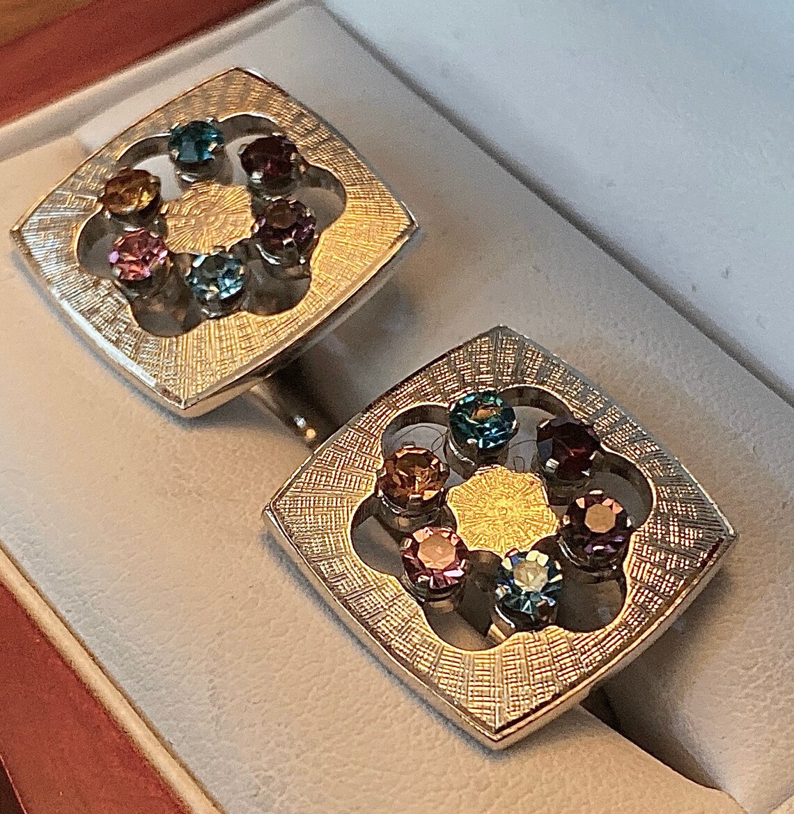 Vintage Anson Sterling Silver Multicolore Rhinestone Boutons de ...