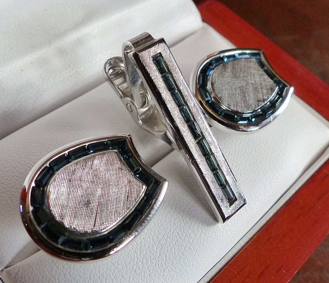 Vintage Anson Sterling Silver Blue Rhinestone Cufflink Set - Etsy