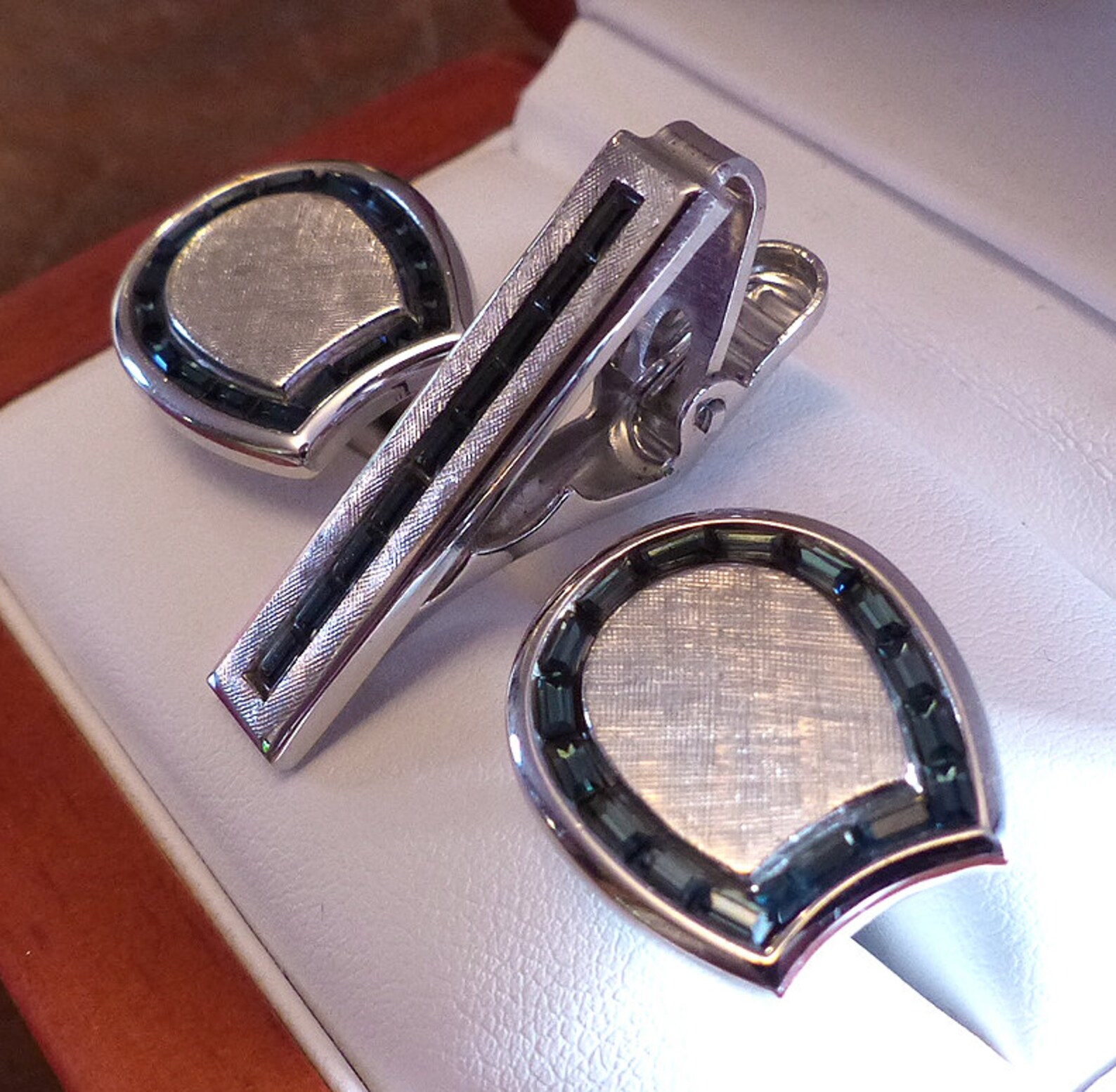 Vintage Anson Sterling Silver Blue Rhinestone Cufflink Set - Etsy