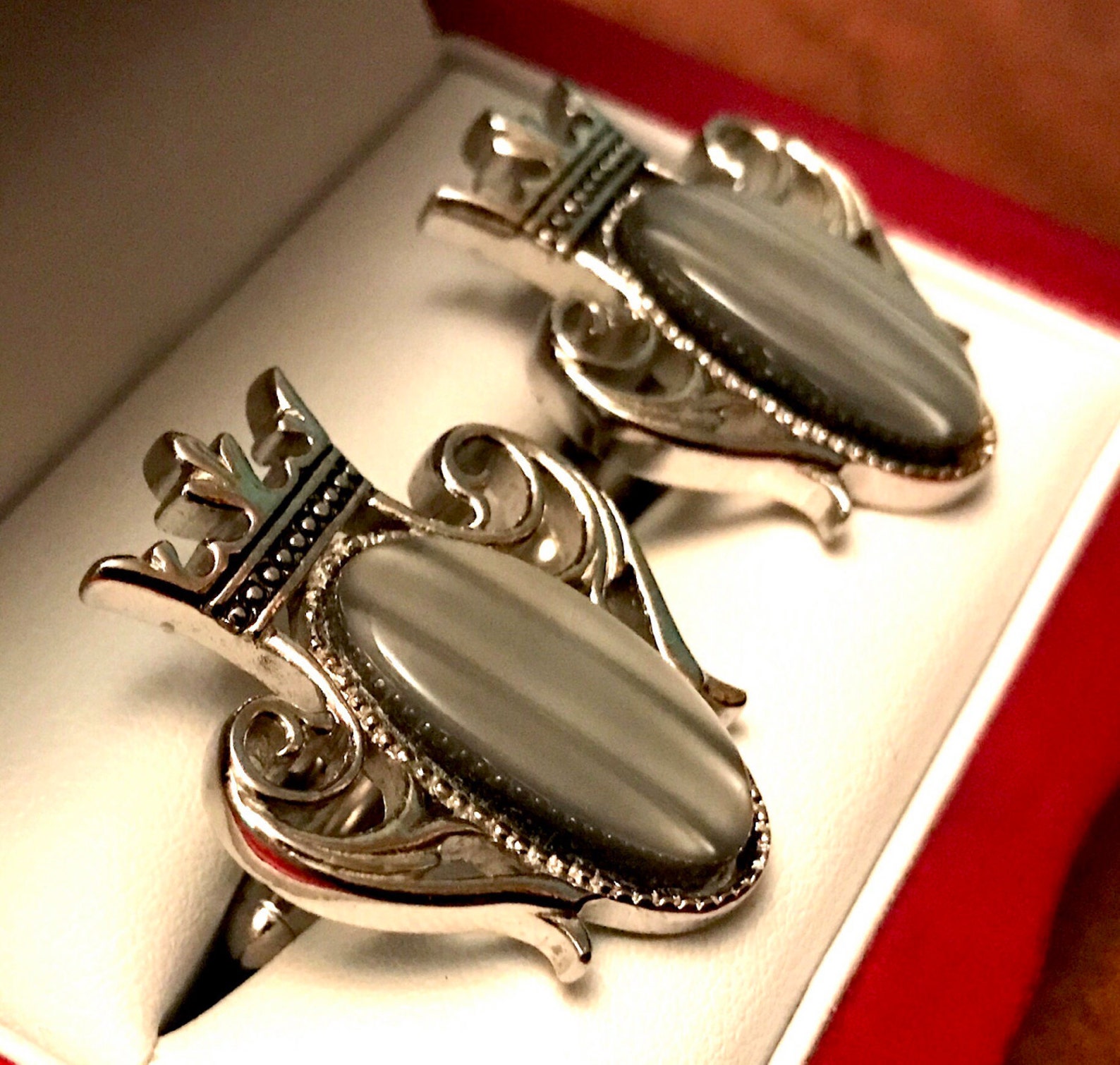 Vintage SWANK Banded Grey Stone Gripsholm Cufflinks - Etsy