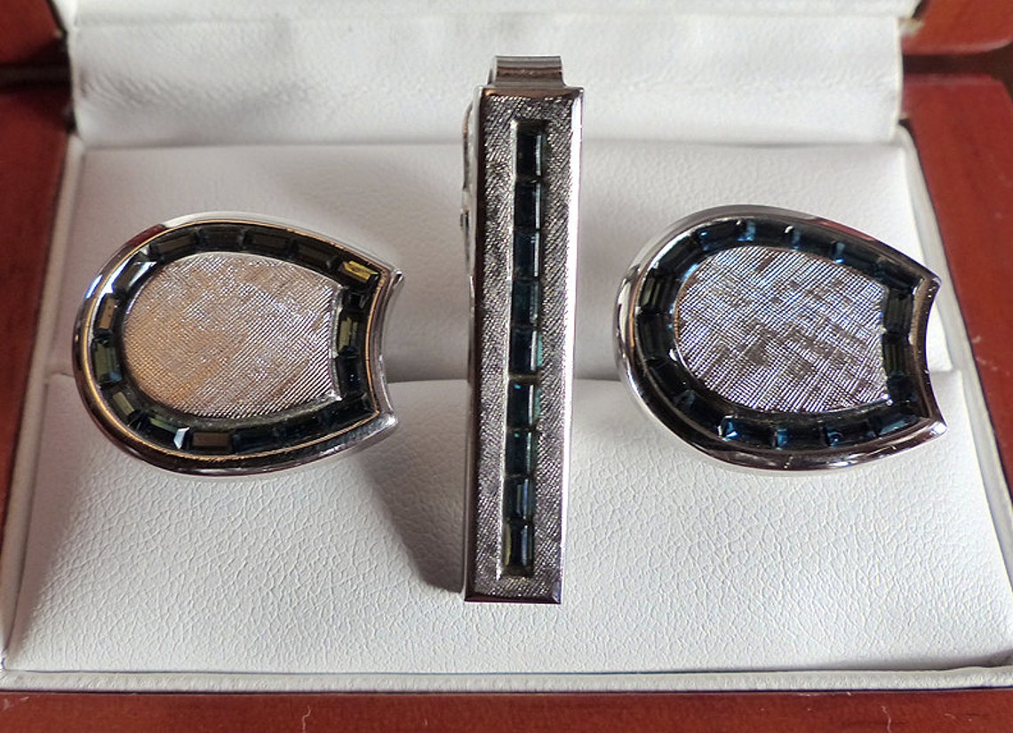 Vintage Anson Sterling Silver Blue Rhinestone Cufflink Set - Etsy