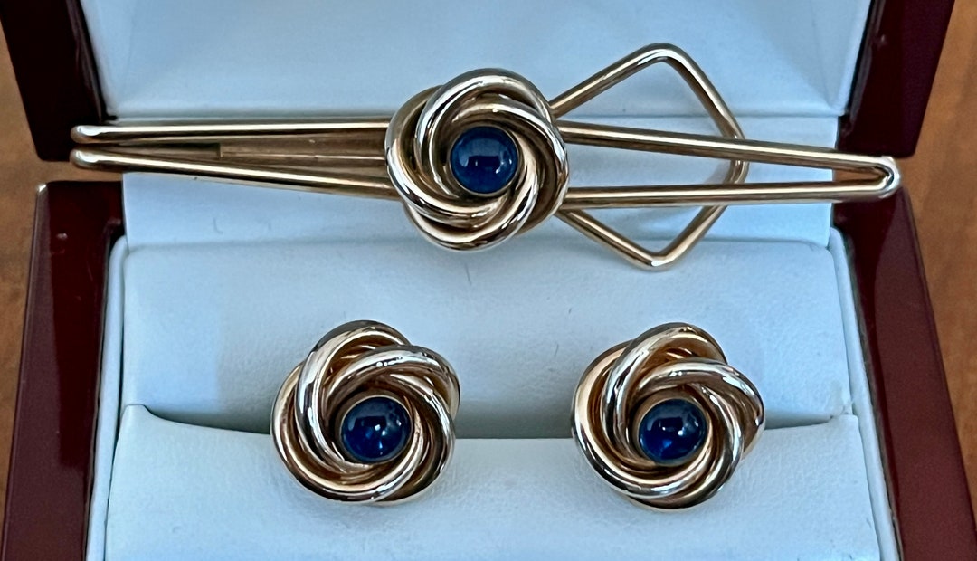 Original Vintage SWANK Knot With Blue Stone Cufflink Set - Etsy
