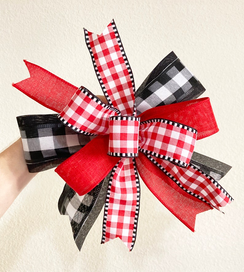 Small Black & Red Buffalo Check Farmhouse Bow Bows for Garden - Etsy