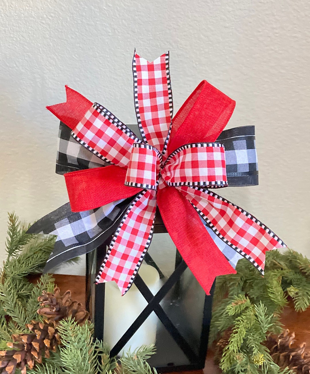 Small Black & Red Buffalo Check Farmhouse Bow, Bows for Garden Flag ...