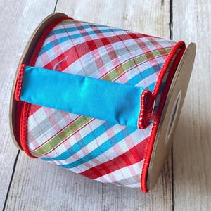 Red, Turquoise & Lime Green Plaid Ribbon, Lined in Turquoise, Wired ...