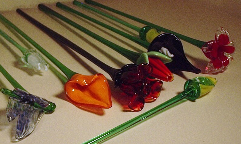 Blown Glass Flowers on long stems | Etsy