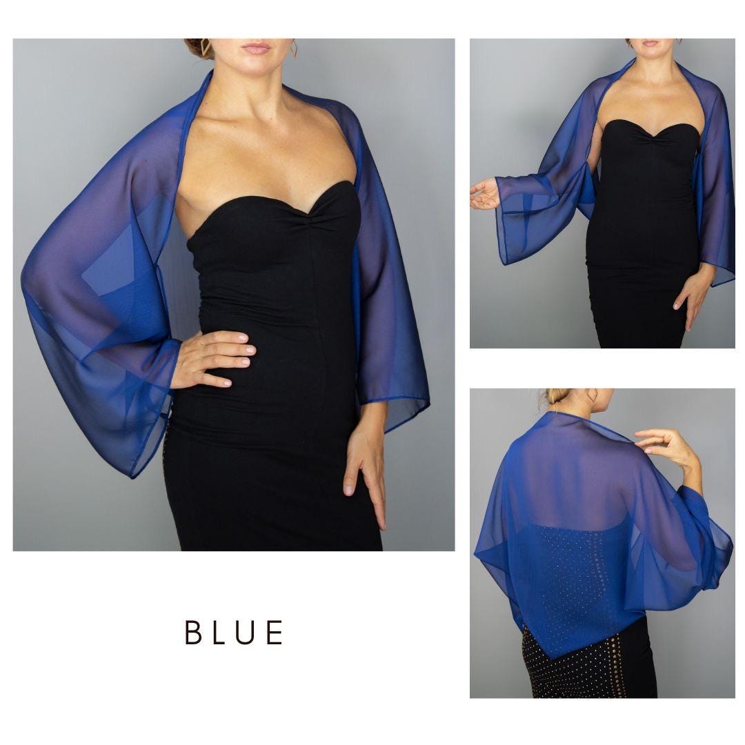 Blue Chiffon Capelet Blue Sleeves Blue Wrap Blue Shrug Blue Bolero ...