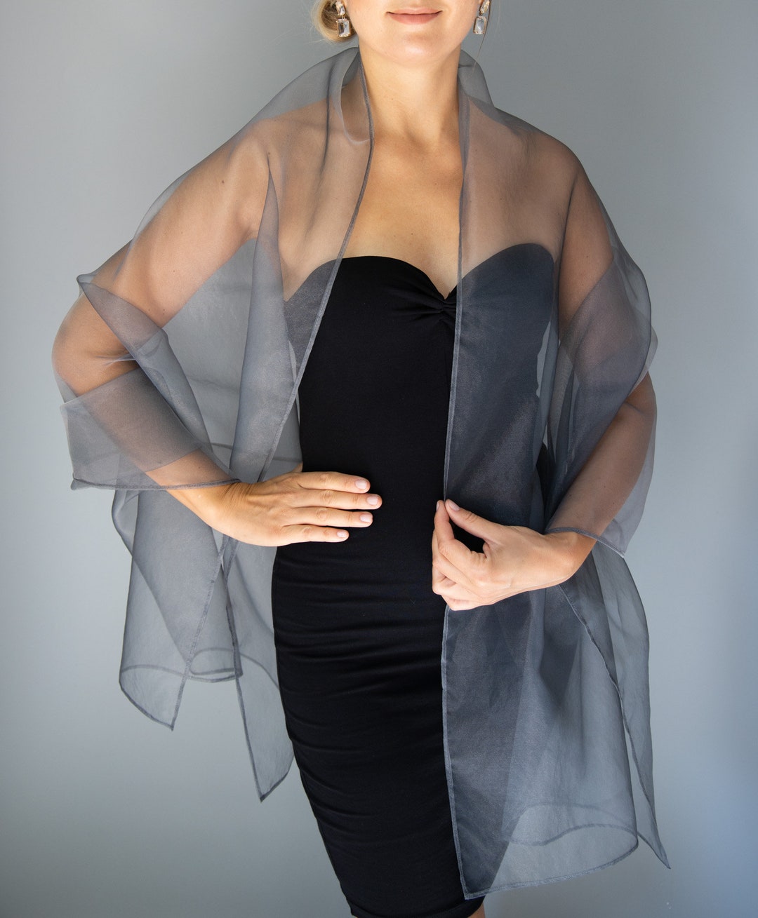 Large Dark Silver Grey Organza Wrap Dark Silver Grey Sheer Shawl Dark ...