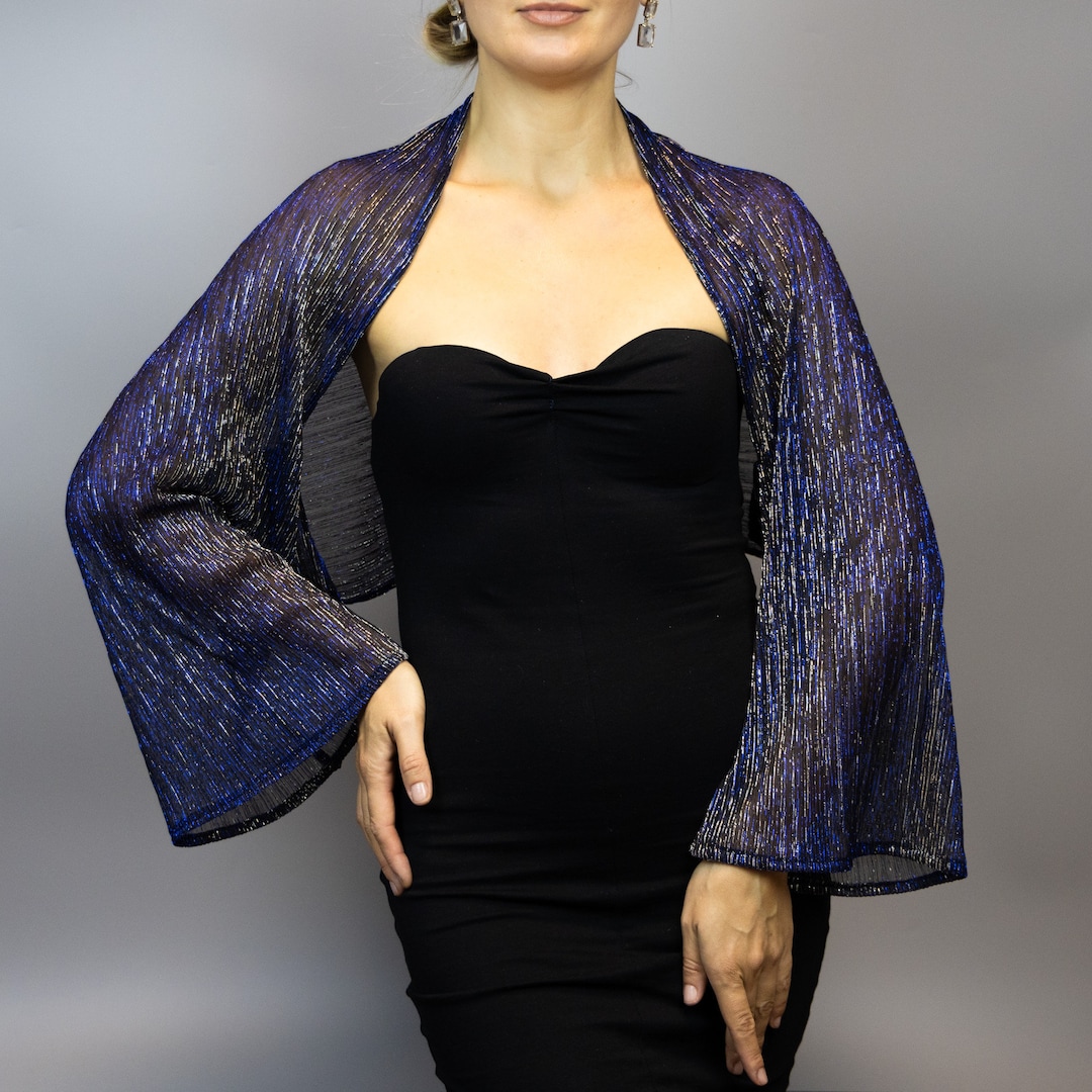 Navy Blue Black With Metallic Thread Sleeves Bolero Wrap Shrug Wedding ...