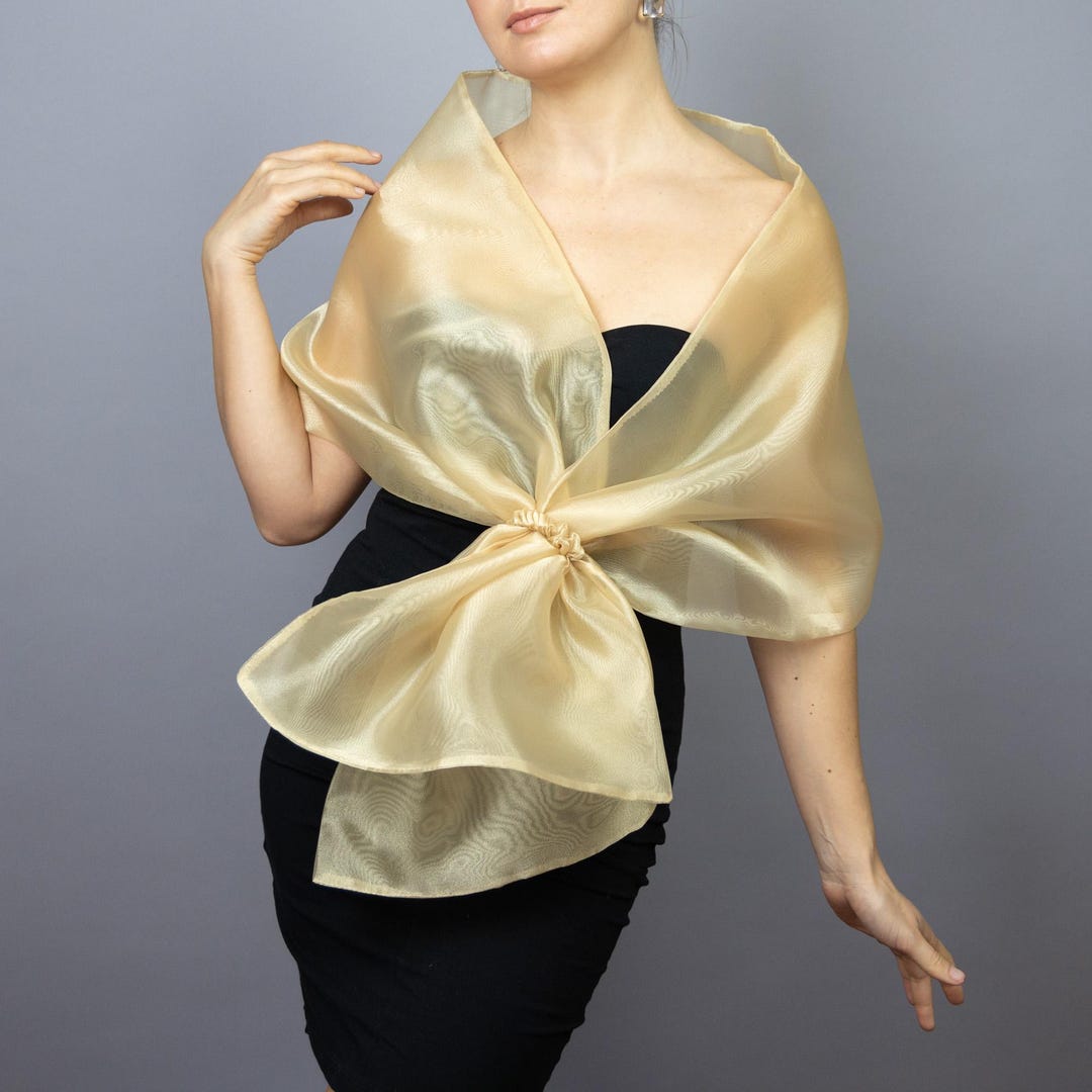 Light Gold Organza Wrap Gold Pull Through Wrap Golden Sheer Shawl Gold ...