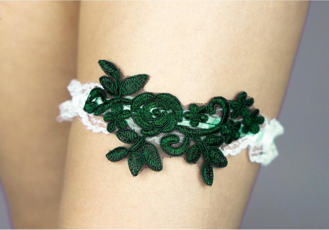 Bridal Garter Green Appliqué Green Garter Bachelorette Party Navy Blue ...