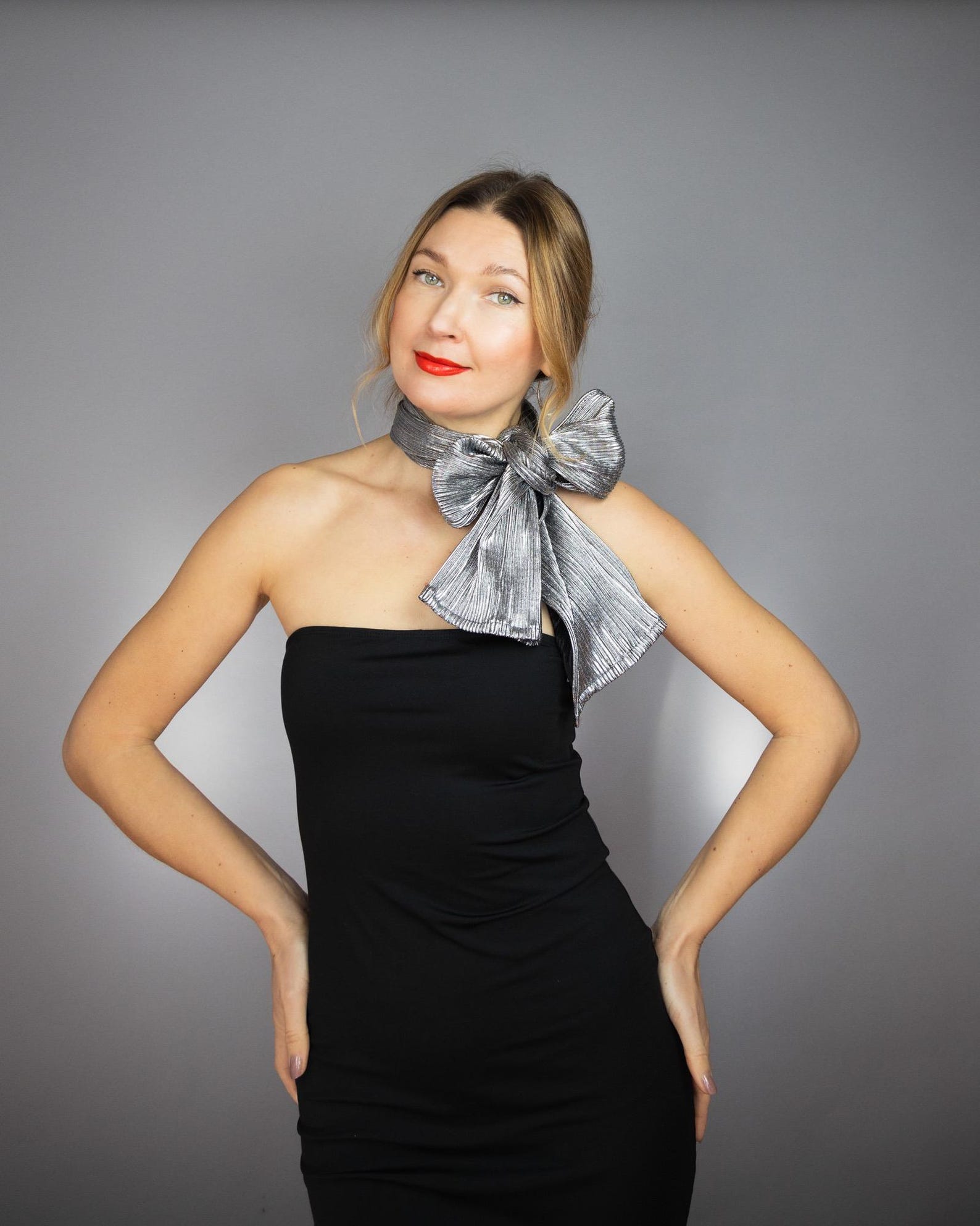 Luxury Soft Viscose Silver Metallic Neck Scarf Silver Tie ,party Neck ...