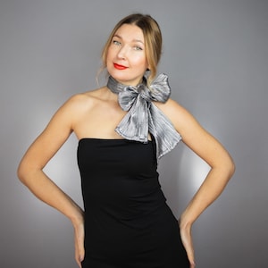 Luxury Soft Viscose Silver Metallic Neck Scarf Silver Tie ,party Neck ...