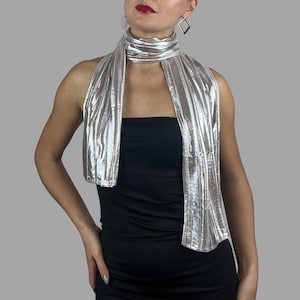 Luxury Soft Viscose Silver Metallic Neck Scarf Silver Tie ,party Neck ...