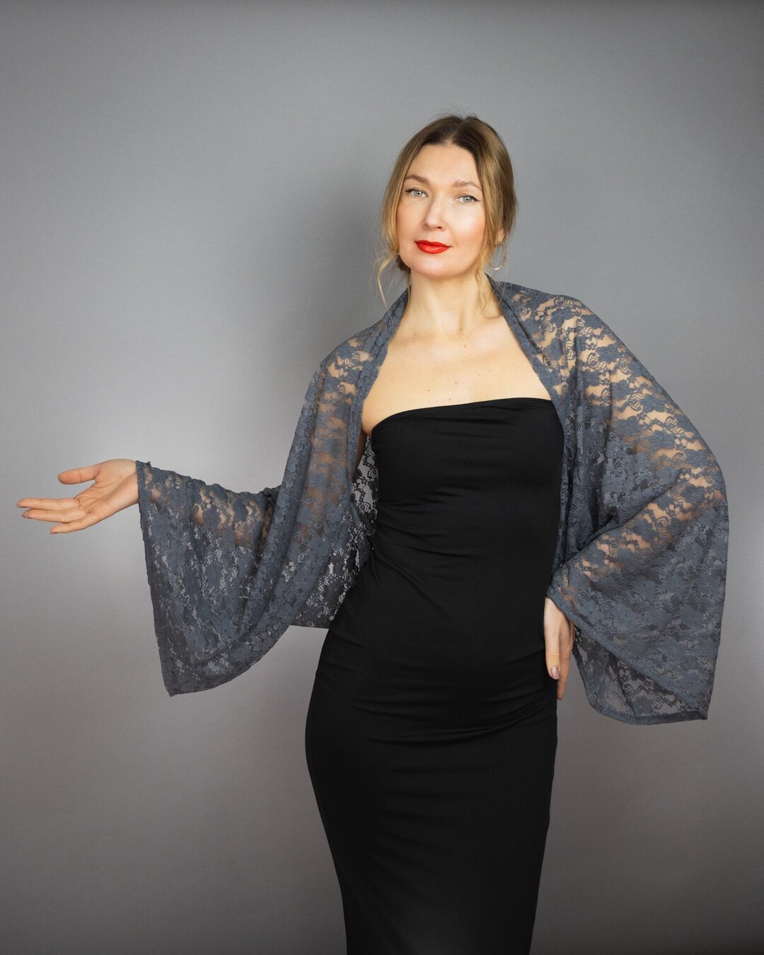 Grey Lace Sleeves Bolero Grey Lace Wrap Gray Shrug Gray Evening Shrug ...