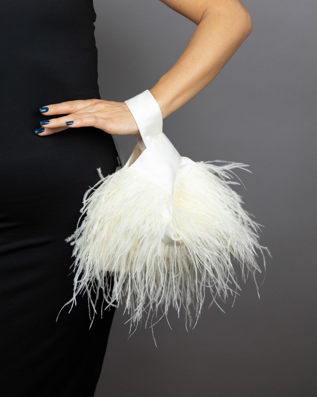 Ivory Cream Japanese Knot Bag Feathers Purse Clutch Neon Green or ...