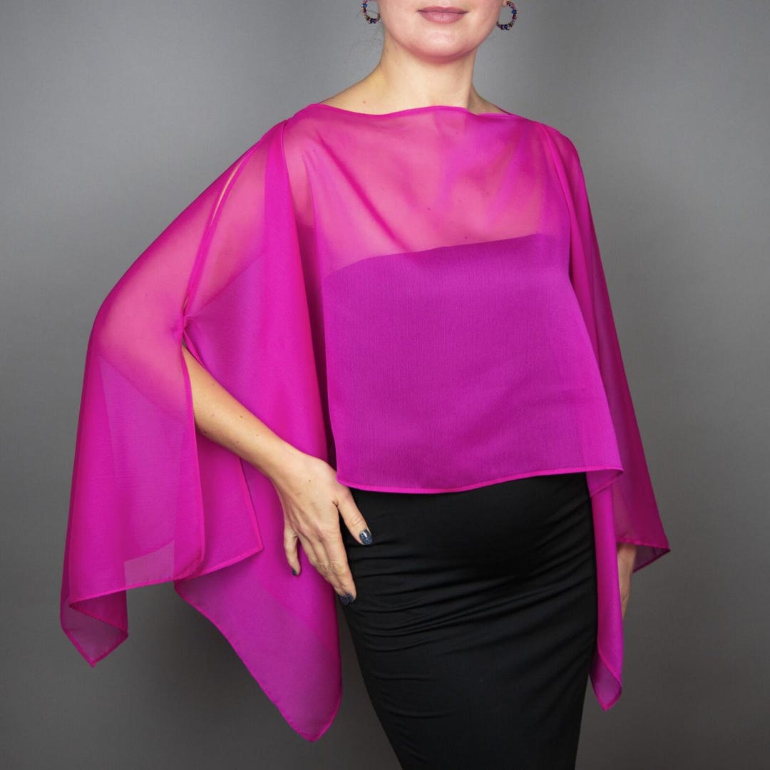 Fuchsia Chiffon Capelet Wrap Shrug Wedding Dress, Luxury Evening Shrug ...