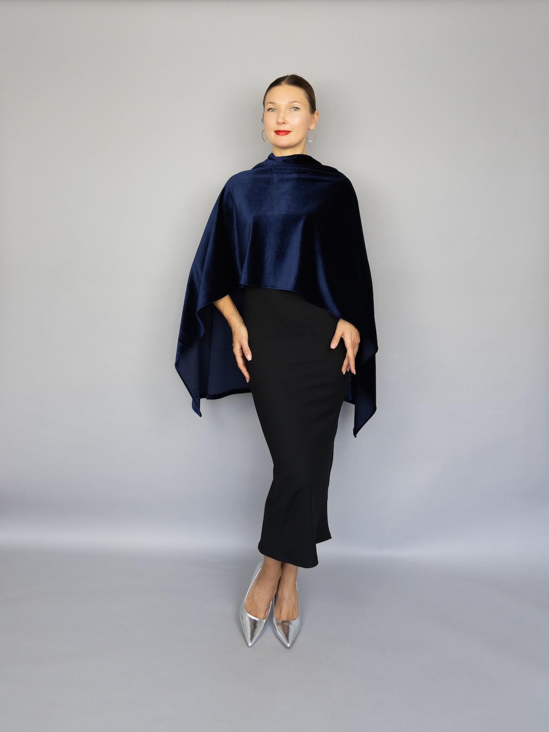 Versatile Velvet Wrap Navy Velvet Cape Velvet Shrug Velour Velvet ...