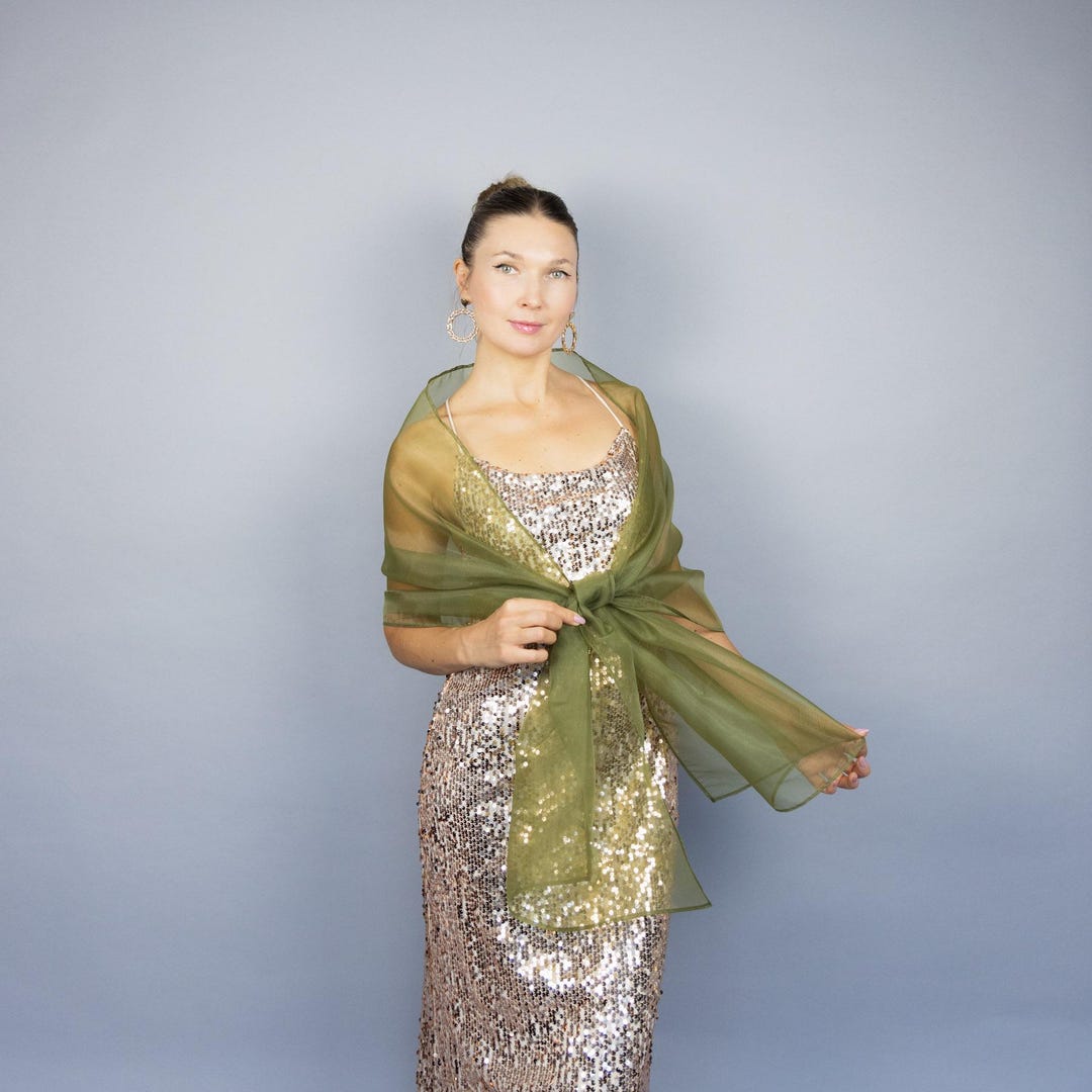 Olive Green Organza Wrap Olive Sheer Shawl Olive Shawl Olive Scarf ...