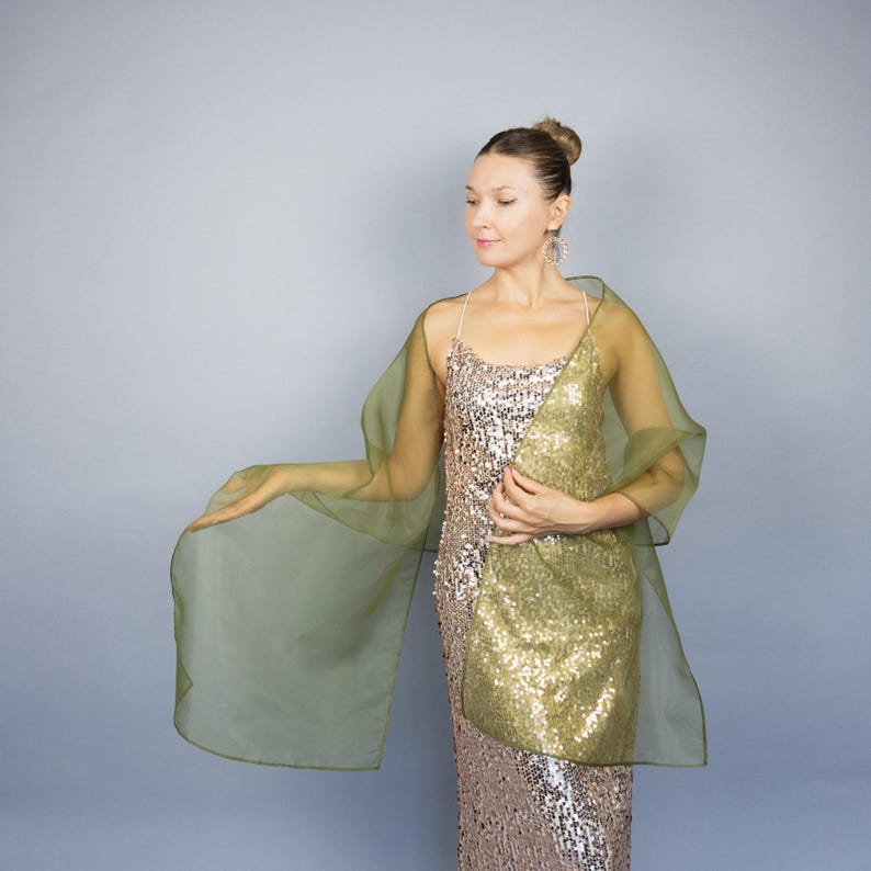 Olive Green Organza Wrap Olive Sheer Shawl Olive Shawl Olive Scarf ...