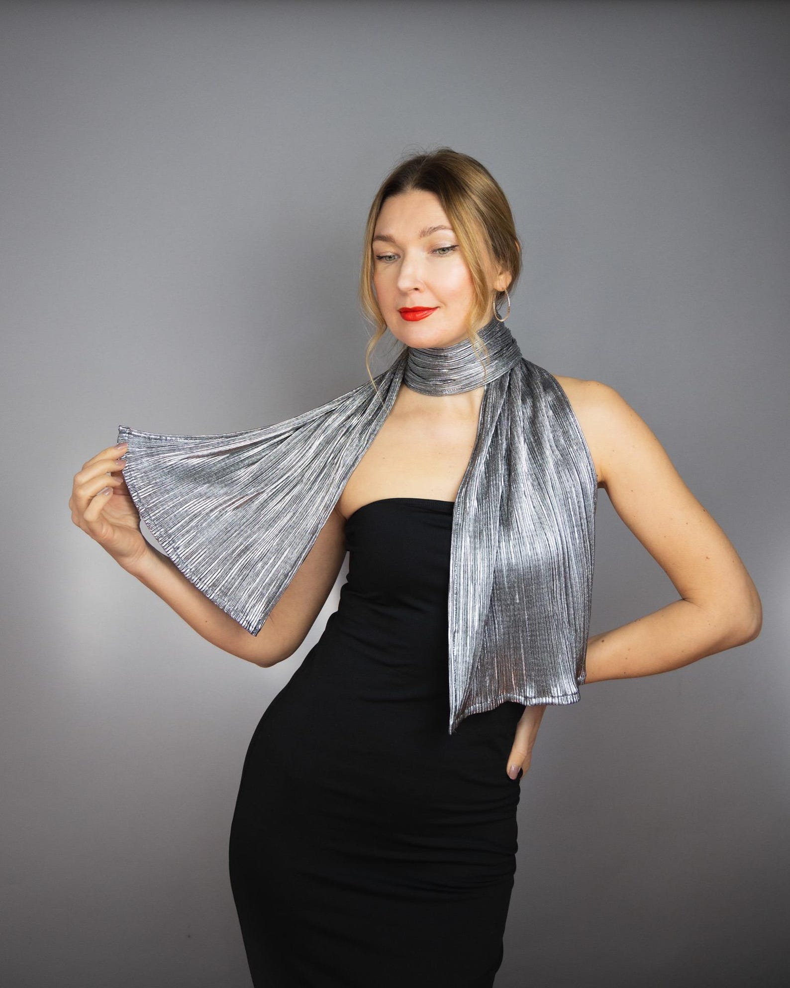 Luxury Soft Viscose Silver Metallic Neck Scarf Silver Tie ,party Neck ...