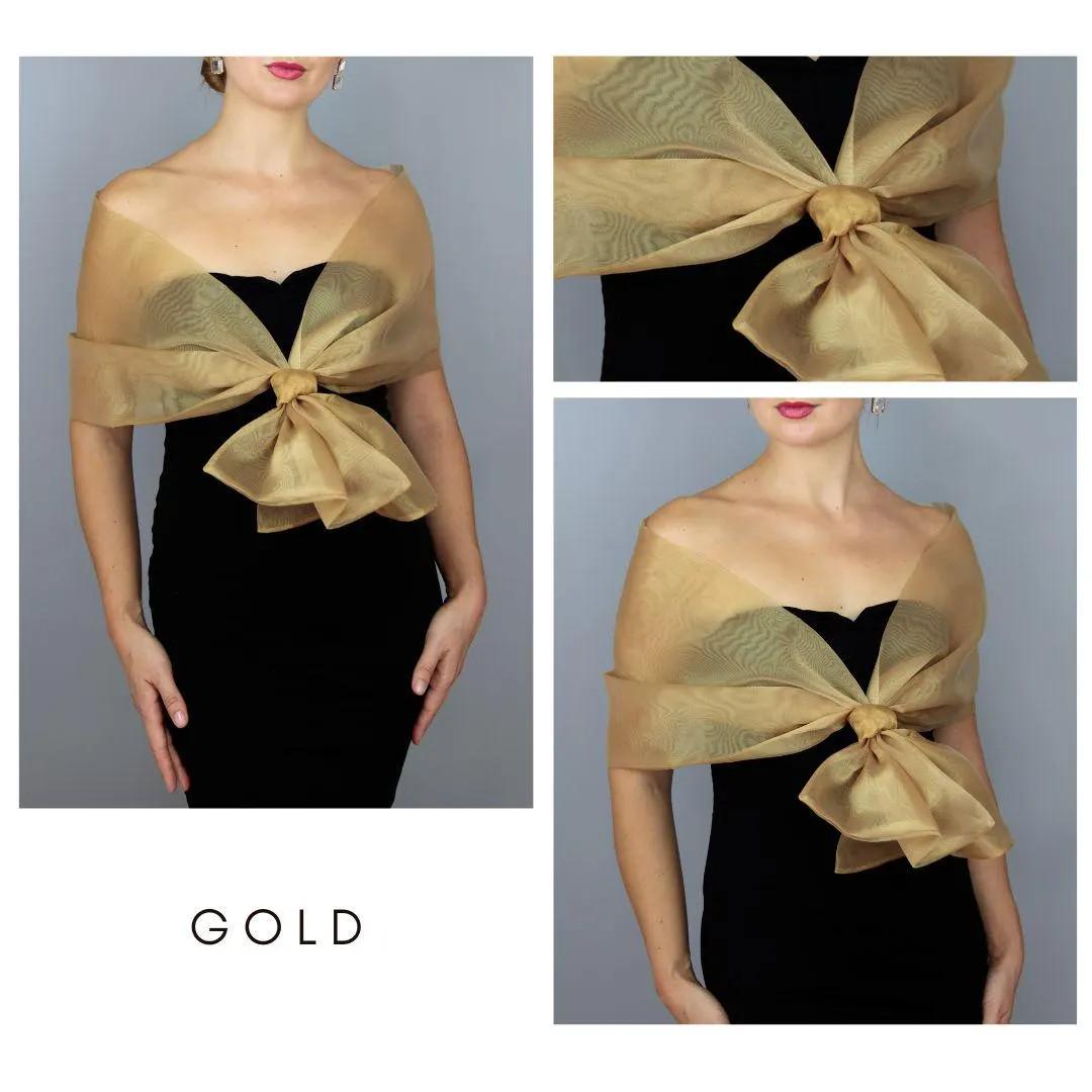 Gold Organza Wrap Gold Pull Through Wrap Gold Shawl Gold Bridesmaid ...