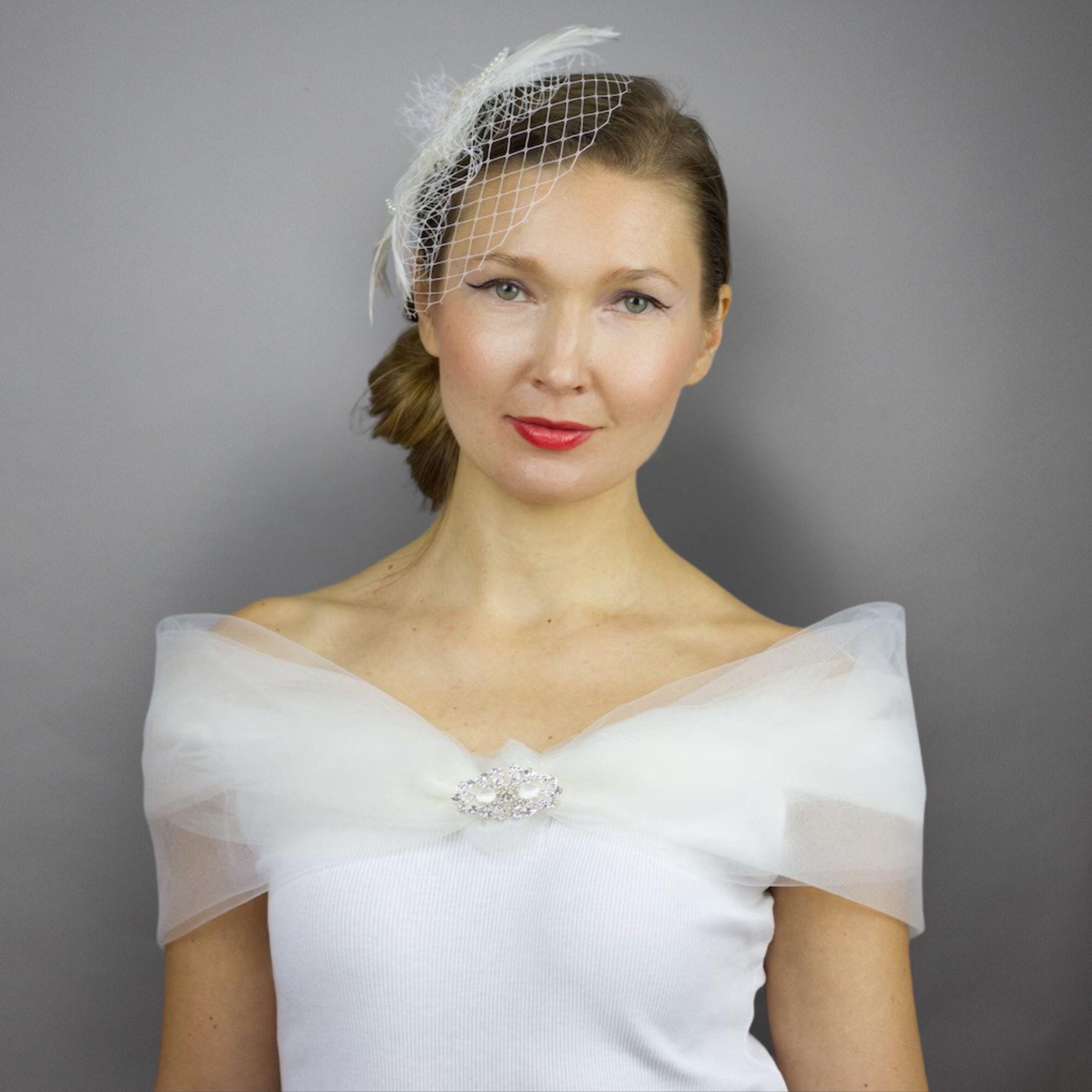 Light Net Veil Wrap Shawl Bolero Winter Wedding Ivory off Light Net Veil Wrap Shawl Bolero Winter Wedding Ivory off